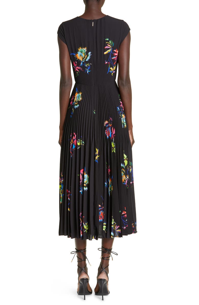 Jason Wu Collection Pleated Floral Print Cap Sleeve Midi Dress ...