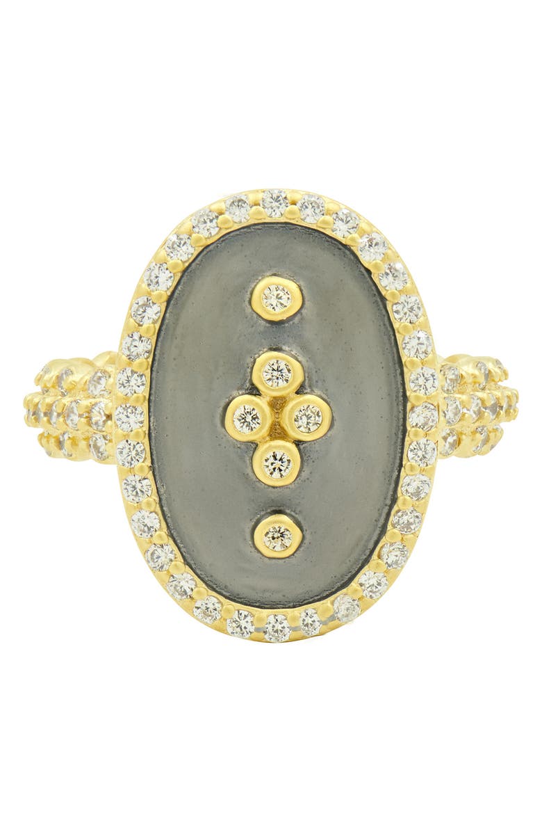 FREIDA ROTHMAN 14K Gold Plated Sterling Silver & CZ Clover Shield Ring ...