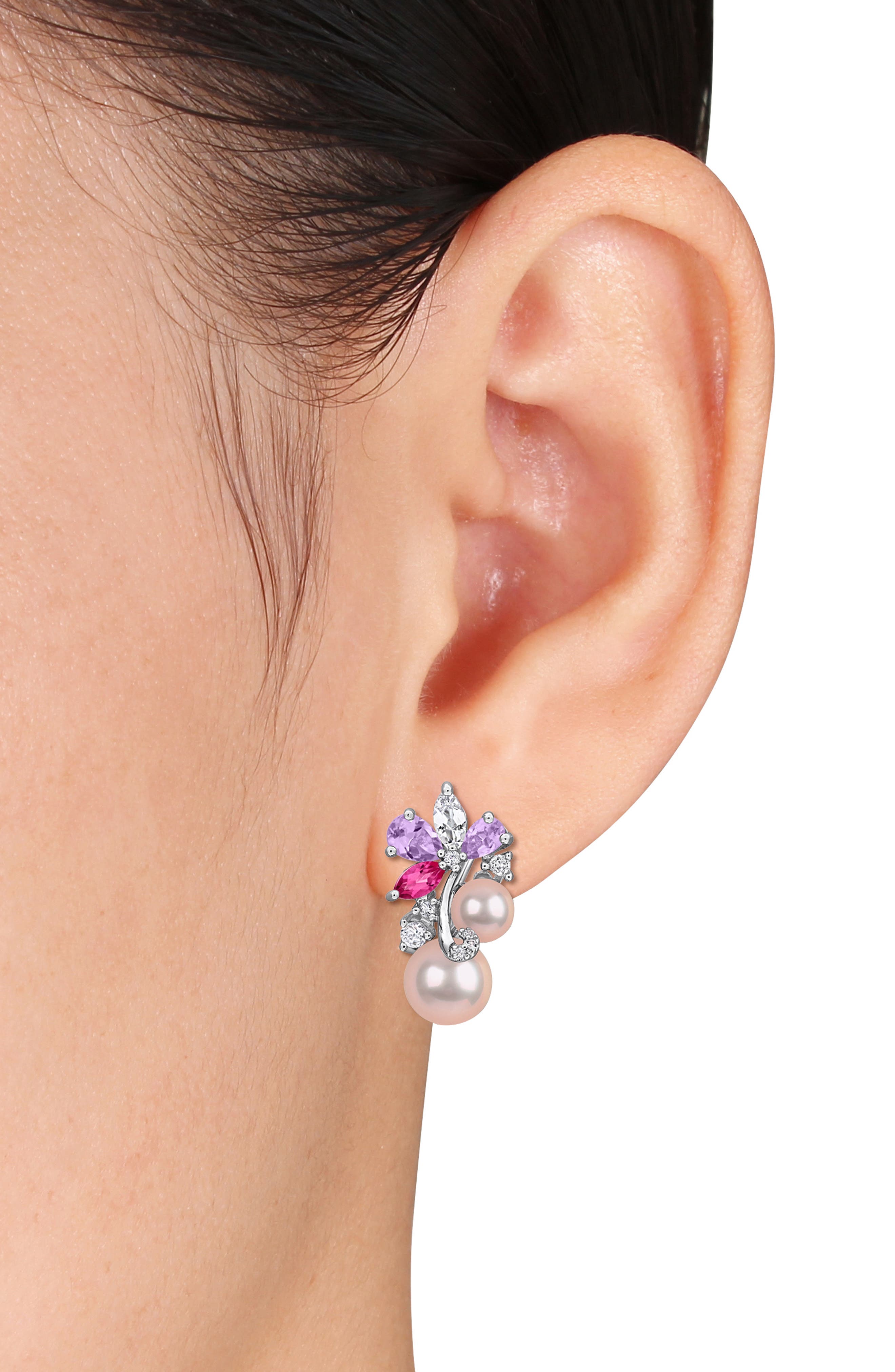 DELMAR 6-9mm Pink Cultured Freshwater Pearl & Stone Cluster Pendant ...