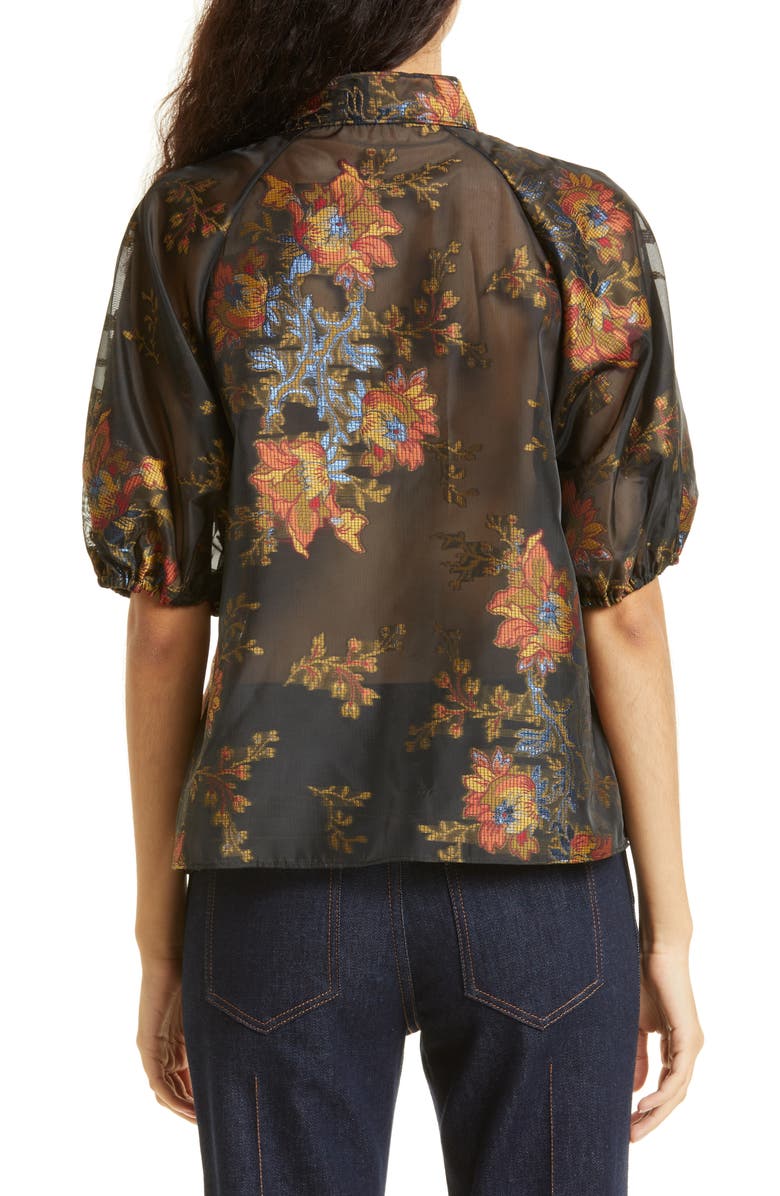Ted Baker London Marshil Metallic Pussy Bow Puff Sleeve Top | Nordstromrack
