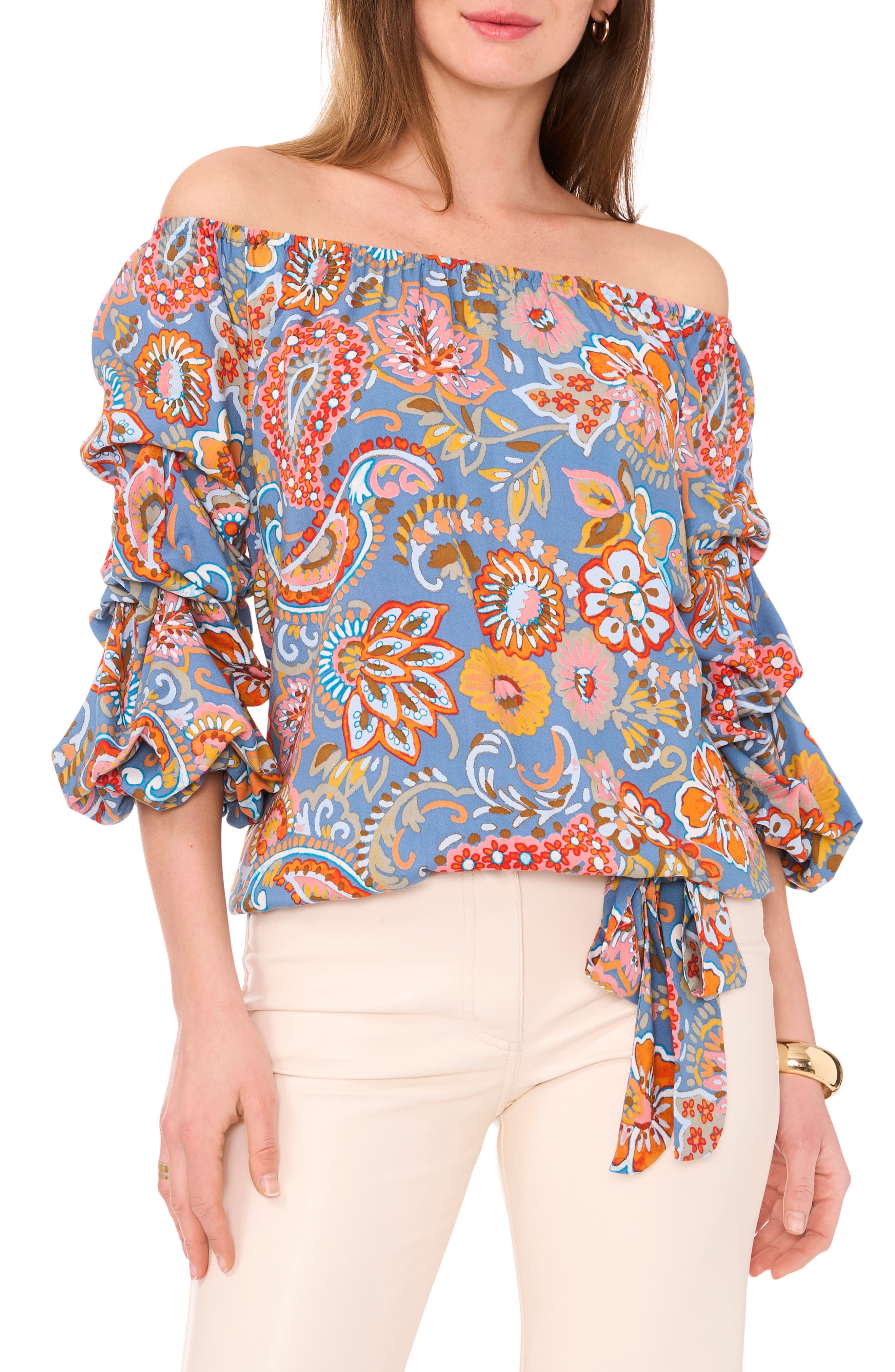 Vince Camuto Floral Bubble Sleeve Off the Shoulder Top | Nordstromrack
