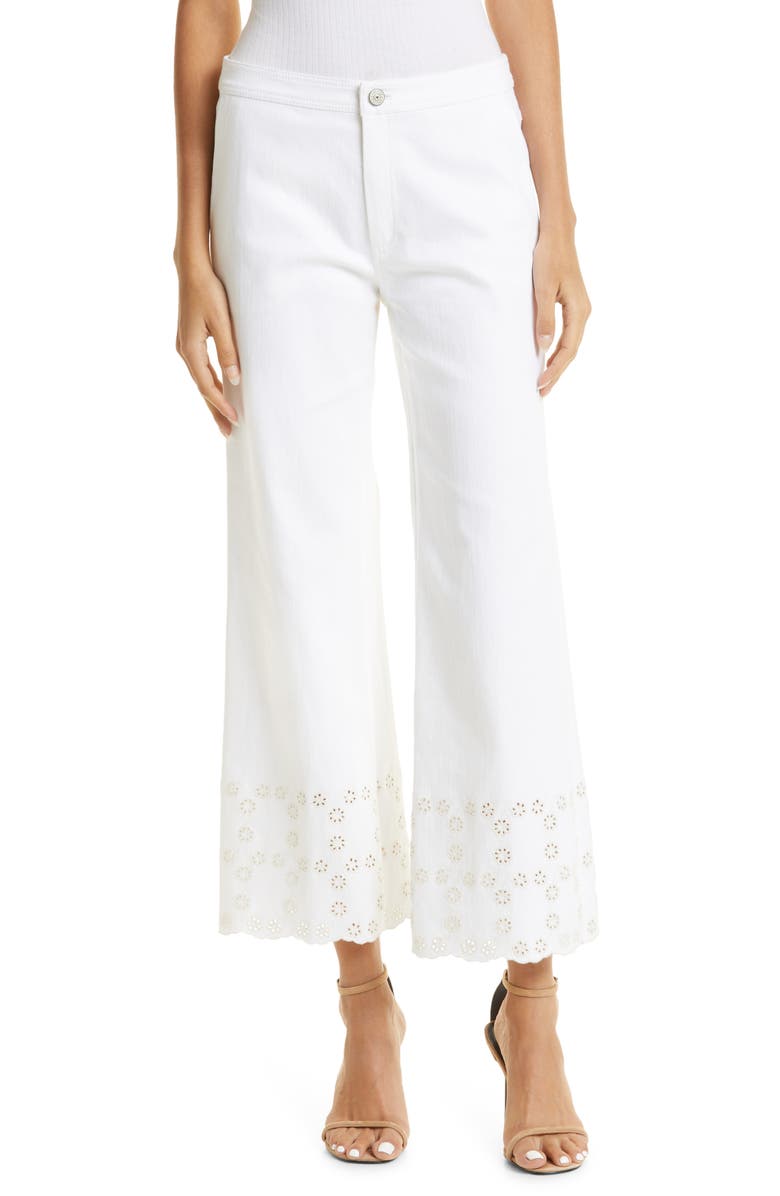 Cinq à Sept Amelia Floral Eyelet Crop Wide Leg Pants | Nordstromrack