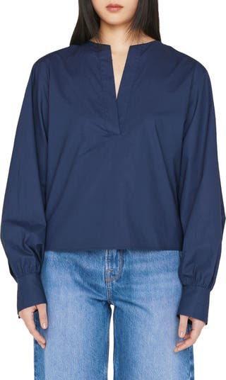FRAME Split Neck Organic Cotton Popover Top | Nordstrom