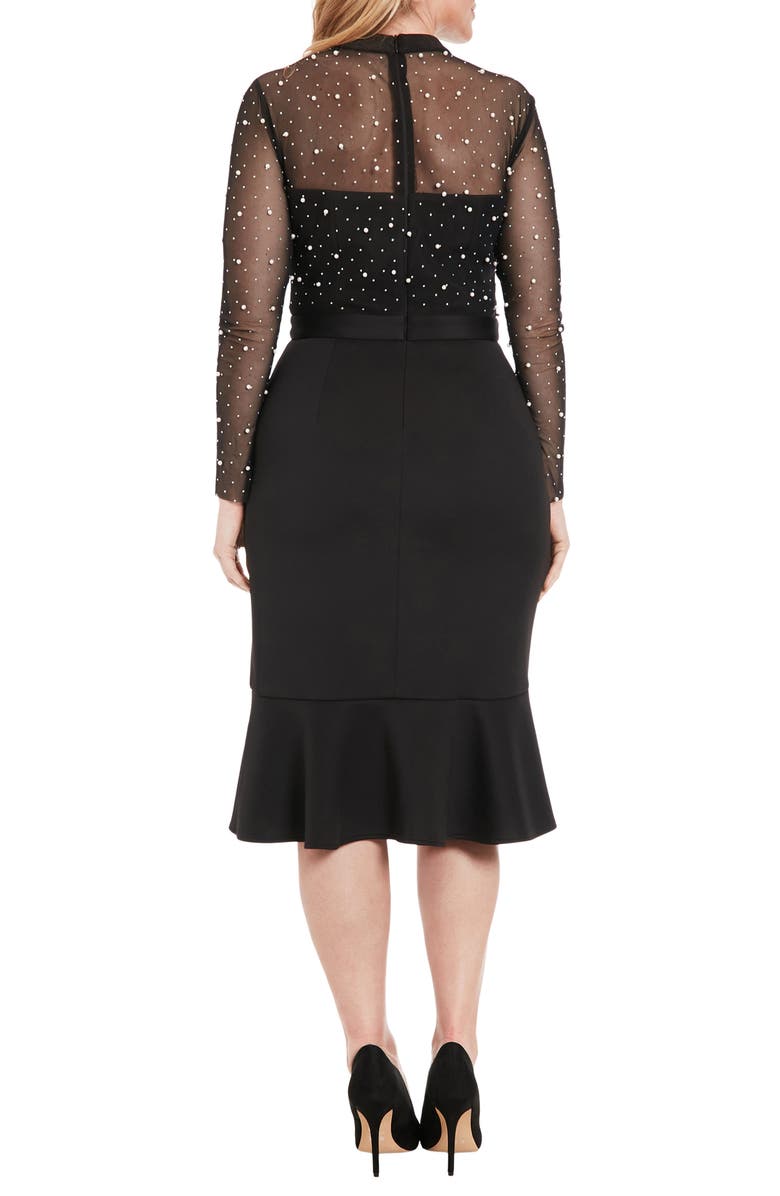 London Times Long Sleeve Illusion Midi Cocktail Dress | Nordstromrack