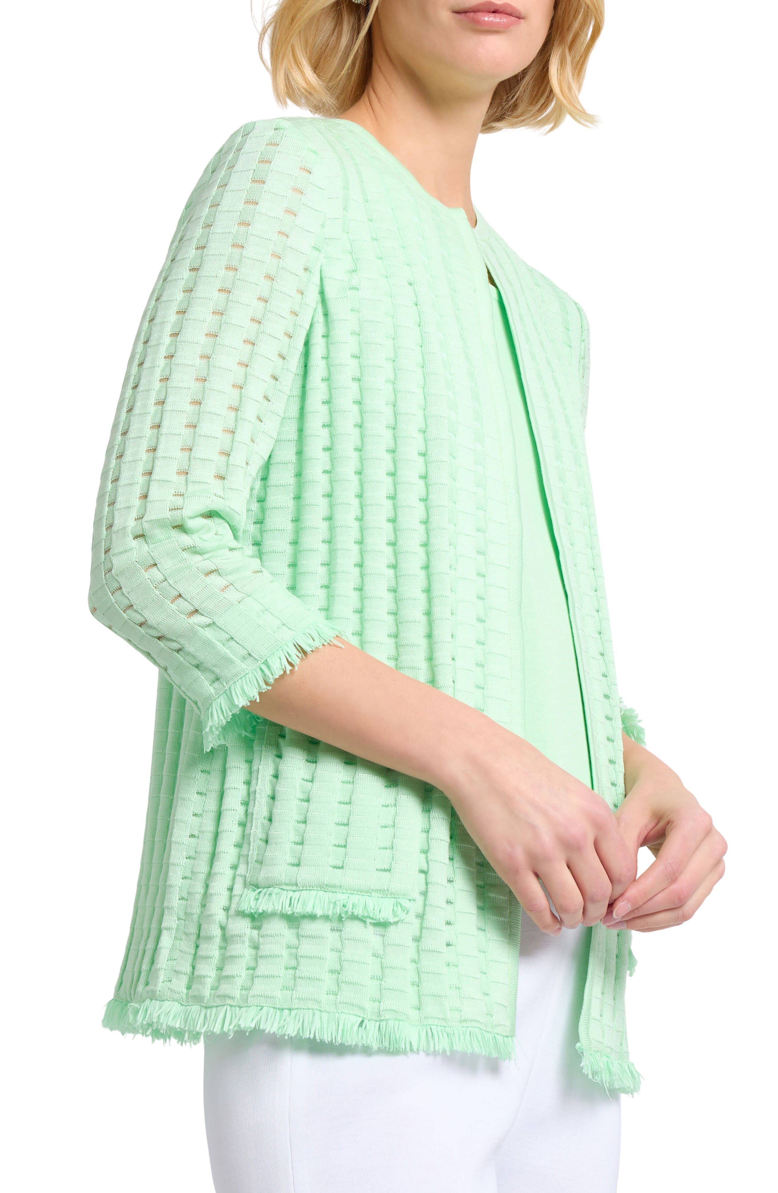 Misook Heritage Fringe Trim Tonal Burnout Knit Jacket | Nordstromrack