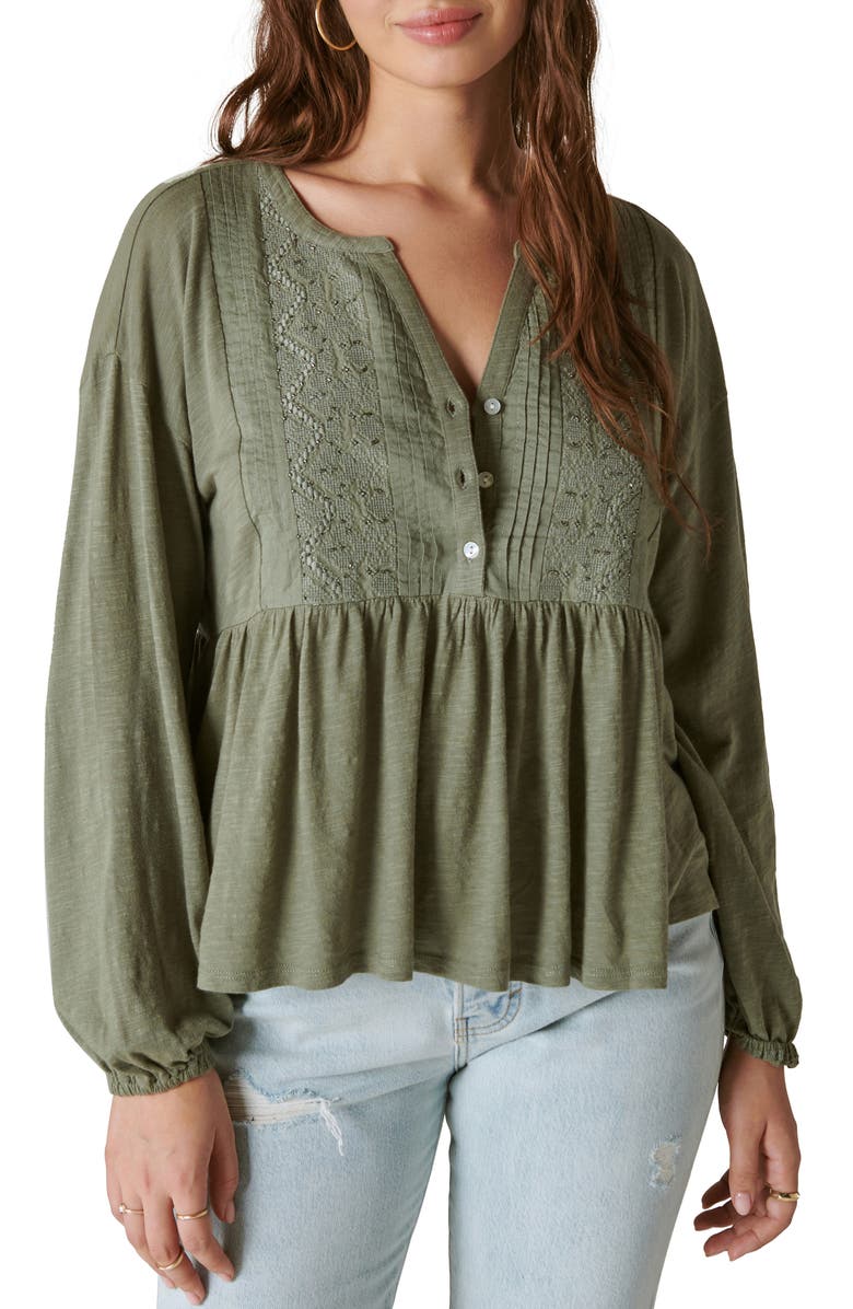 Lucky Brand Beaded Embroidered Pintuck Top | Nordstromrack