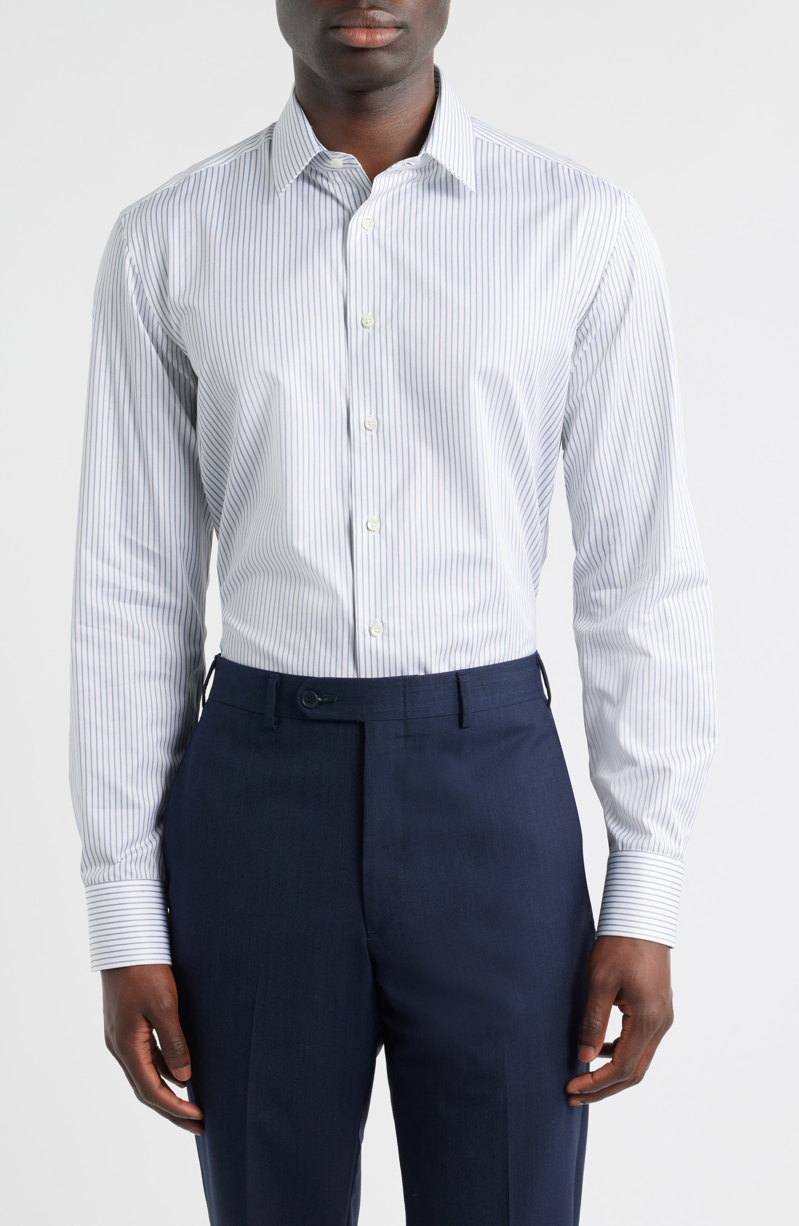Canali Regular Fit Stripe Non-Iron Cotton Dress Shirt | Nordstrom