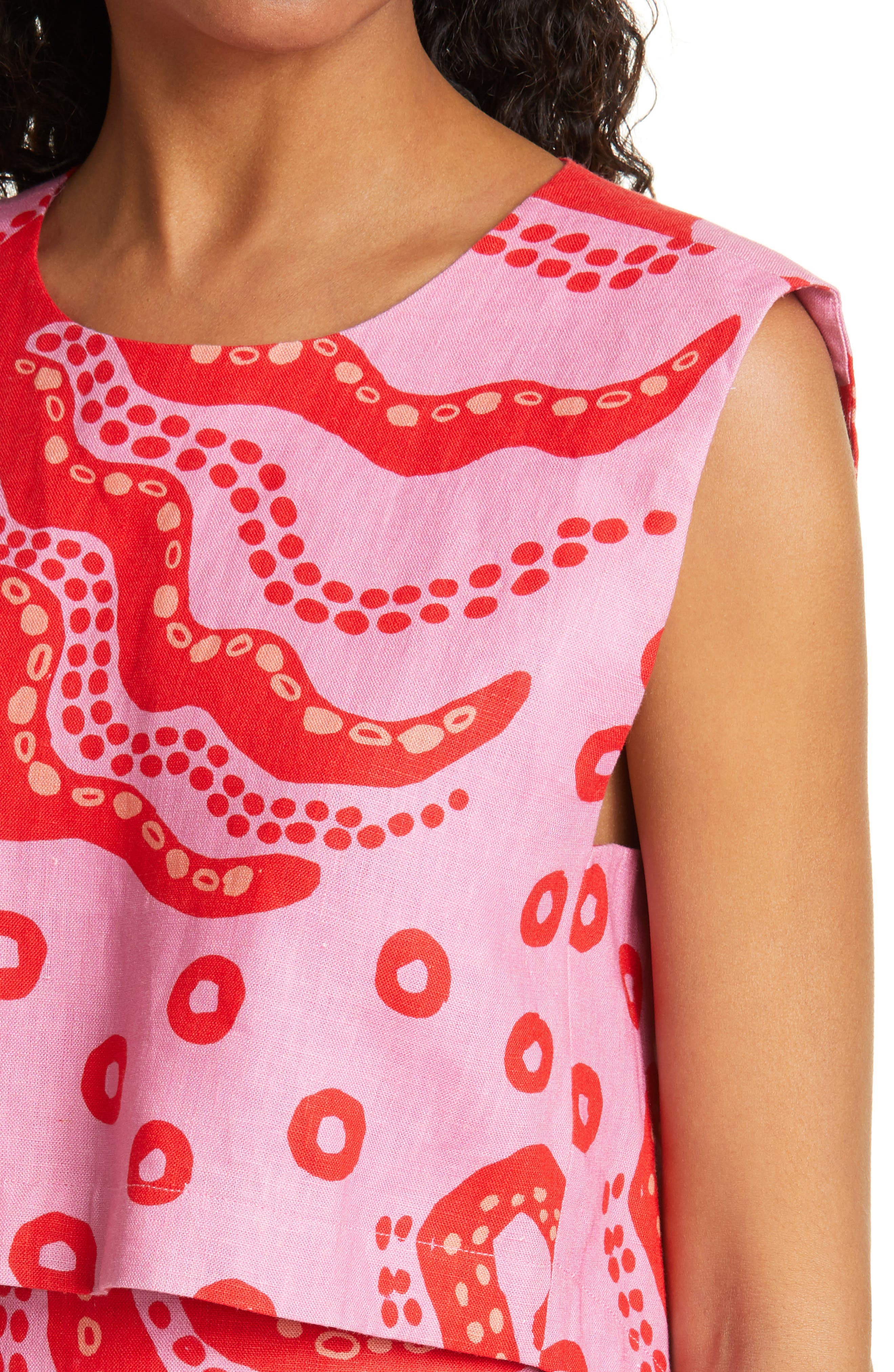 FARM Rio Octocool Print Split Back Linen Top | Nordstrom