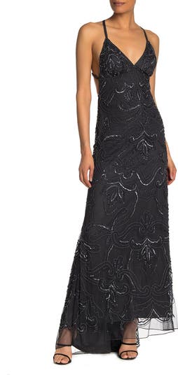 Jump Apparel Beaded Criss-Cross High/Low Gown | Nordstromrack