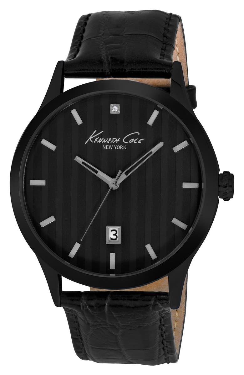 Kenneth Cole New York 'Rock Out' Diamond Etched Dial Leather Strap ...