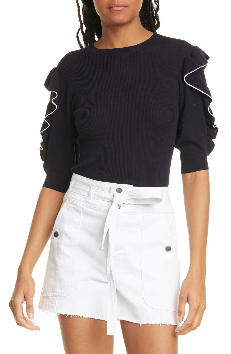 FRAME Ruffle Puff Sleeve Merino Wool Sweater | Nordstrom