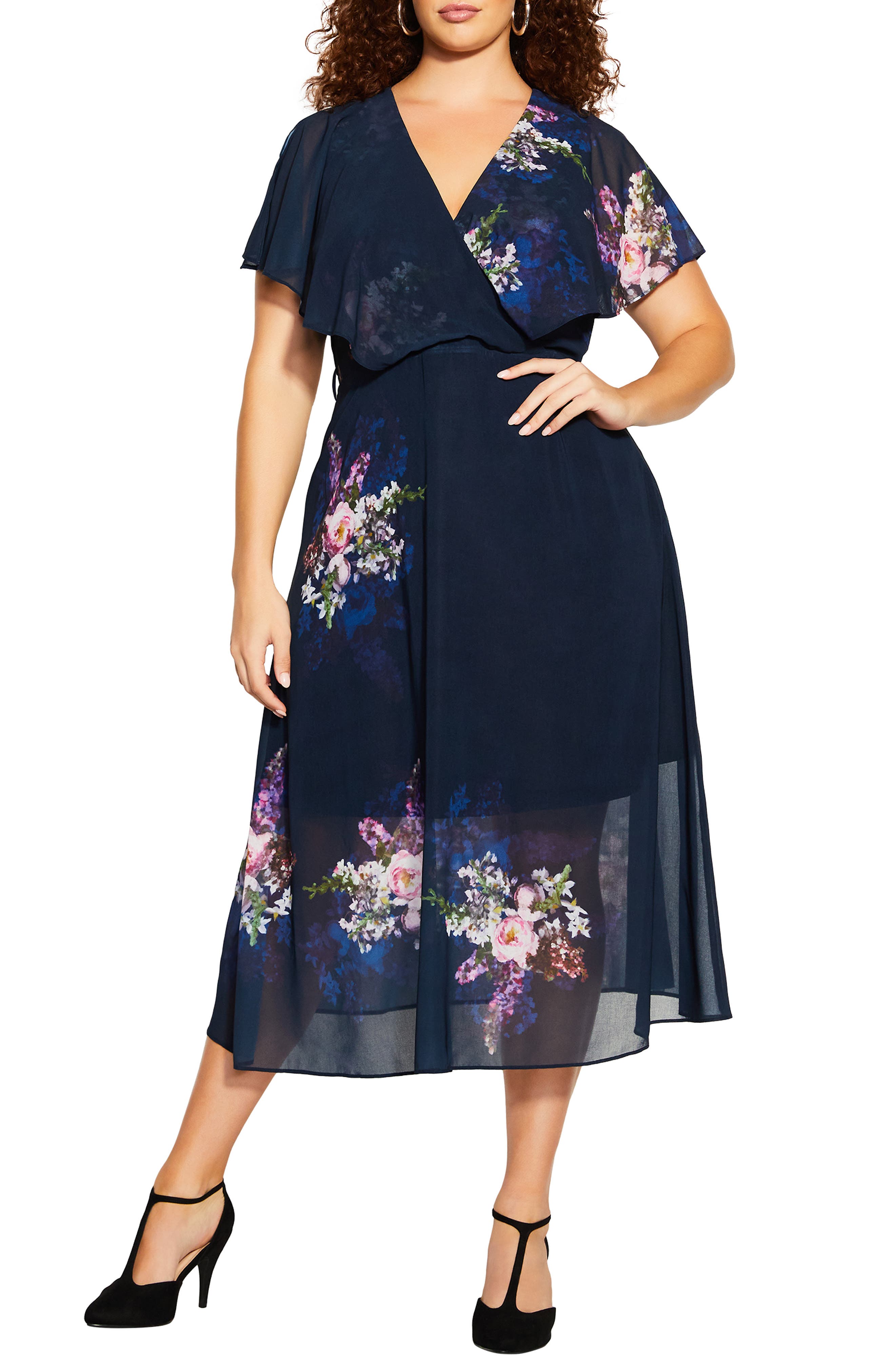 City Chic Amy Floral Faux Wrap Midi Dress | Nordstromrack