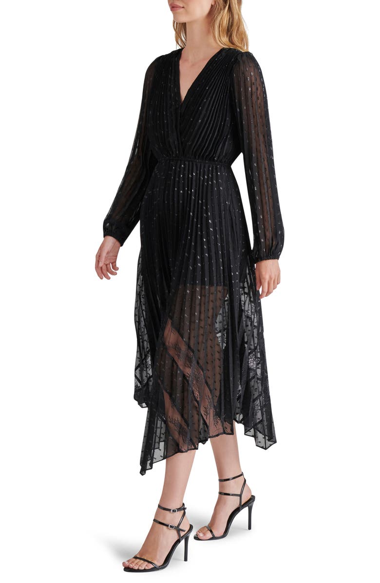 Steve Madden Ari Pleated Long Sleeve Chiffon & Lace Dress | Nordstromrack