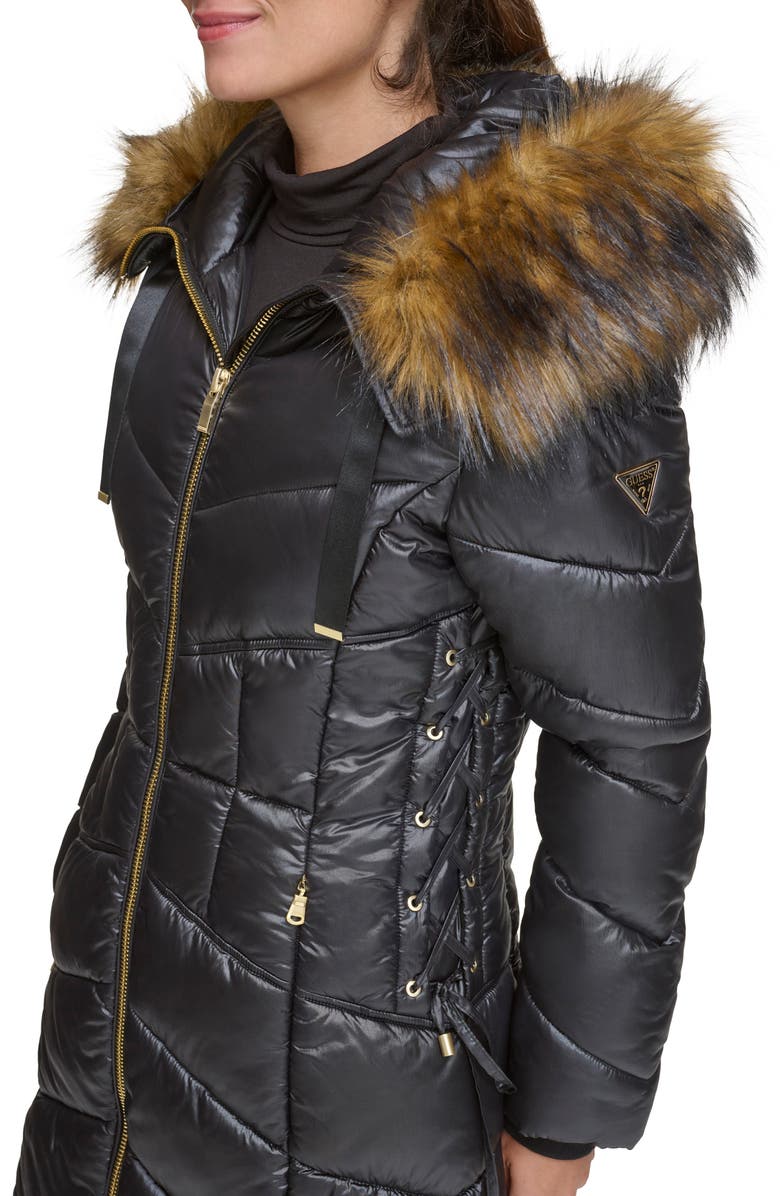 GUESS Faux Fur Trim Puffer Jacket | Nordstromrack
