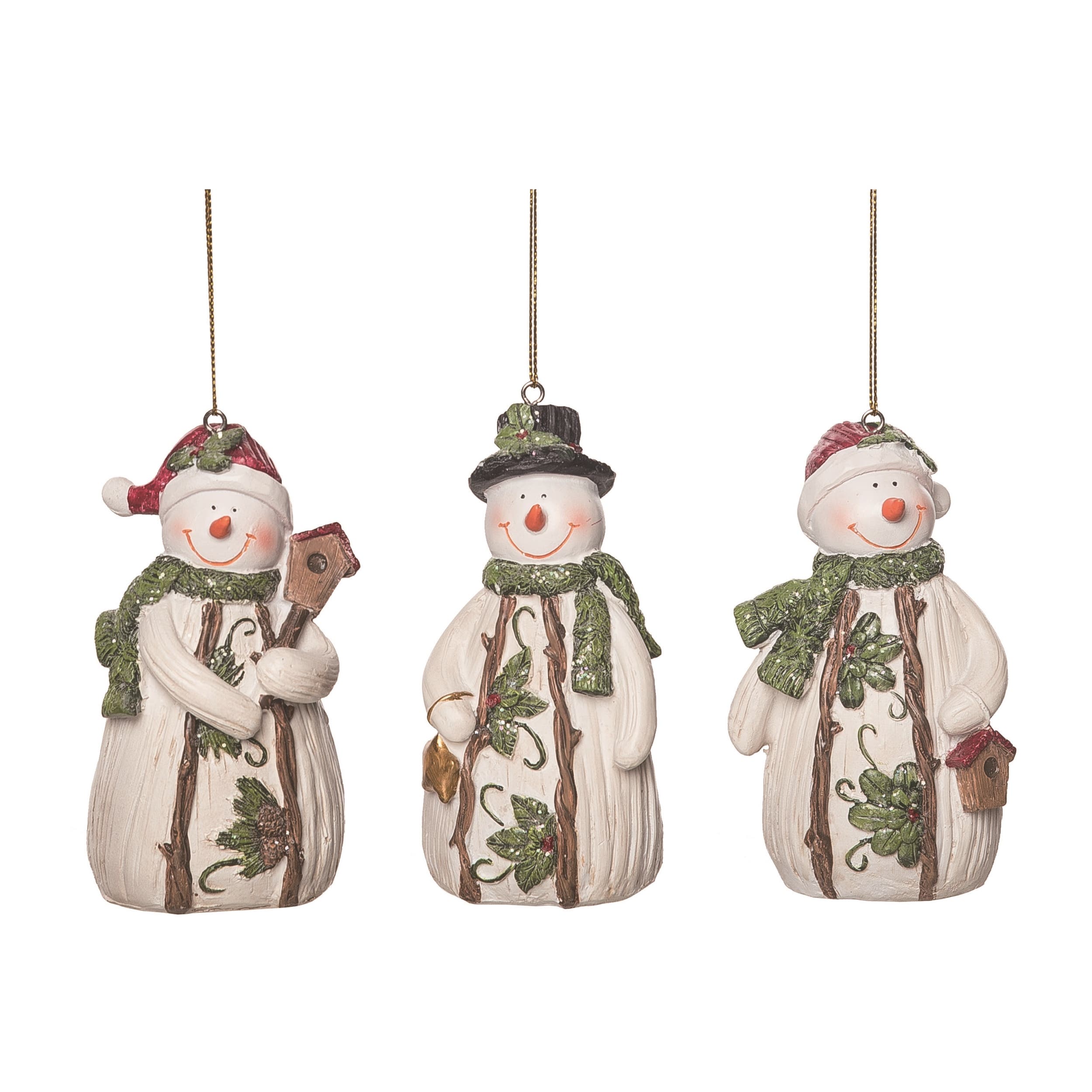 Transpac Resin Wood Carved Snowman Ornament Set of Christmas Decor ...