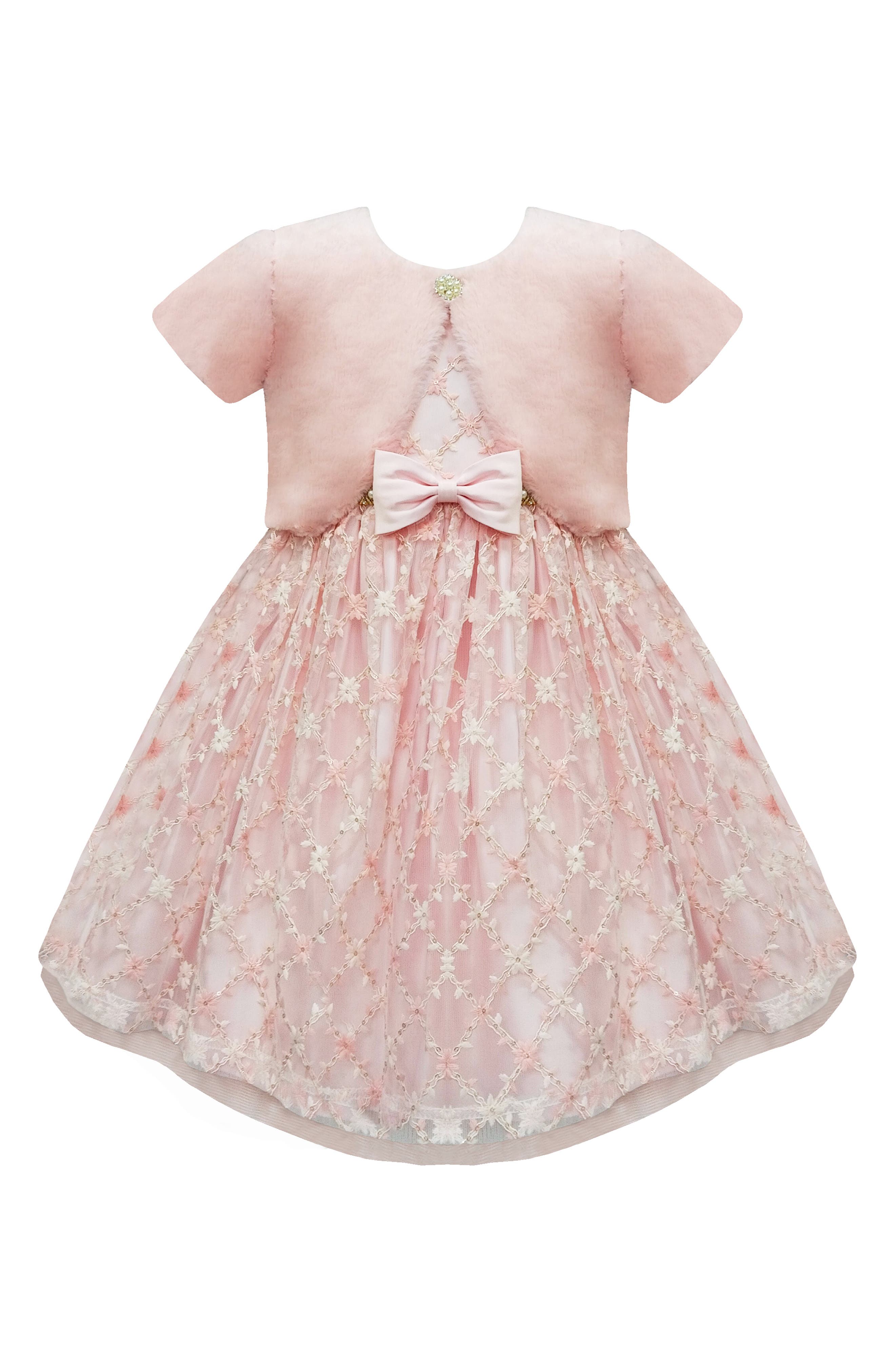 AMERICAN PRINCESS Kids' Flower Embroidered Dress & Faux Fur Bolero ...