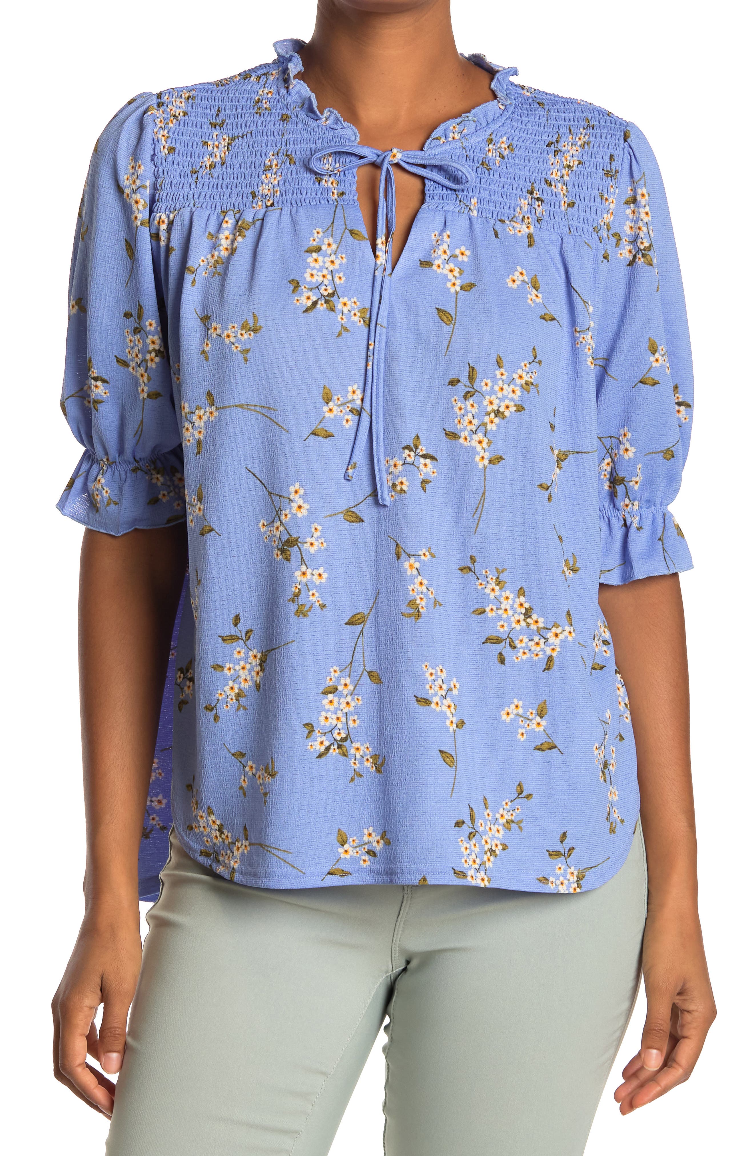 Smocked Tie Neck Blouse (Women) | Nordstromrack