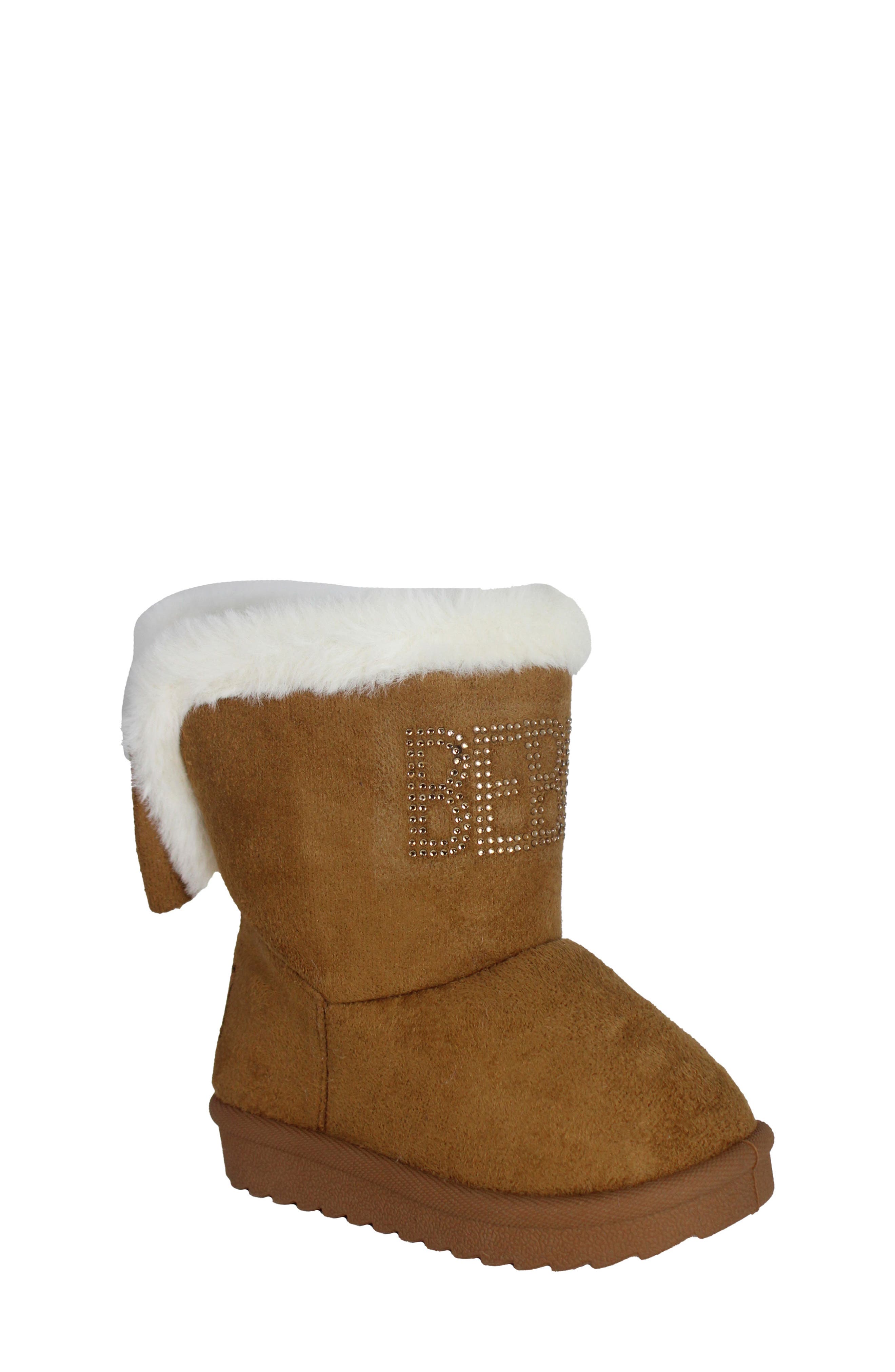 bebe Kids' Logo Rhinestone Faux Fur Lined Boot | Nordstromrack