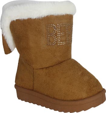 bebe Kids' Logo Rhinestone Faux Fur Lined Boot | Nordstromrack