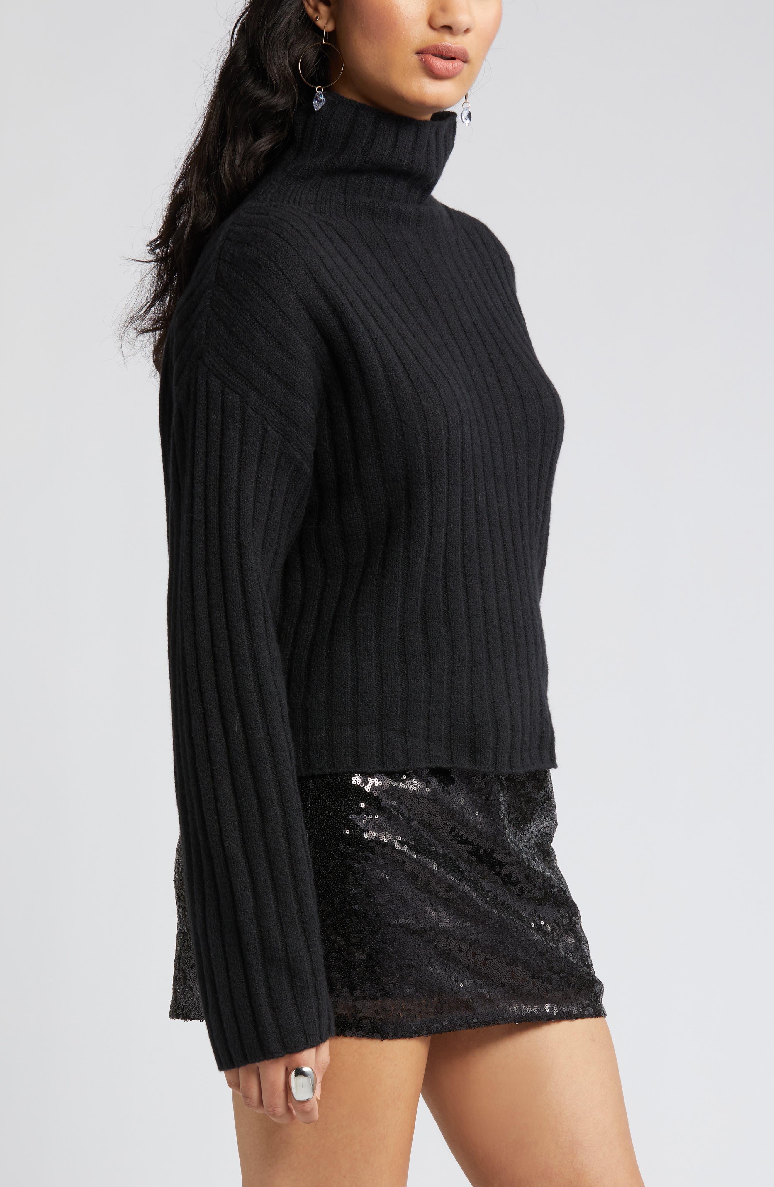Open Edit Women's Cotton Blend Rib Funnel Neck Sweater | Nordstrom