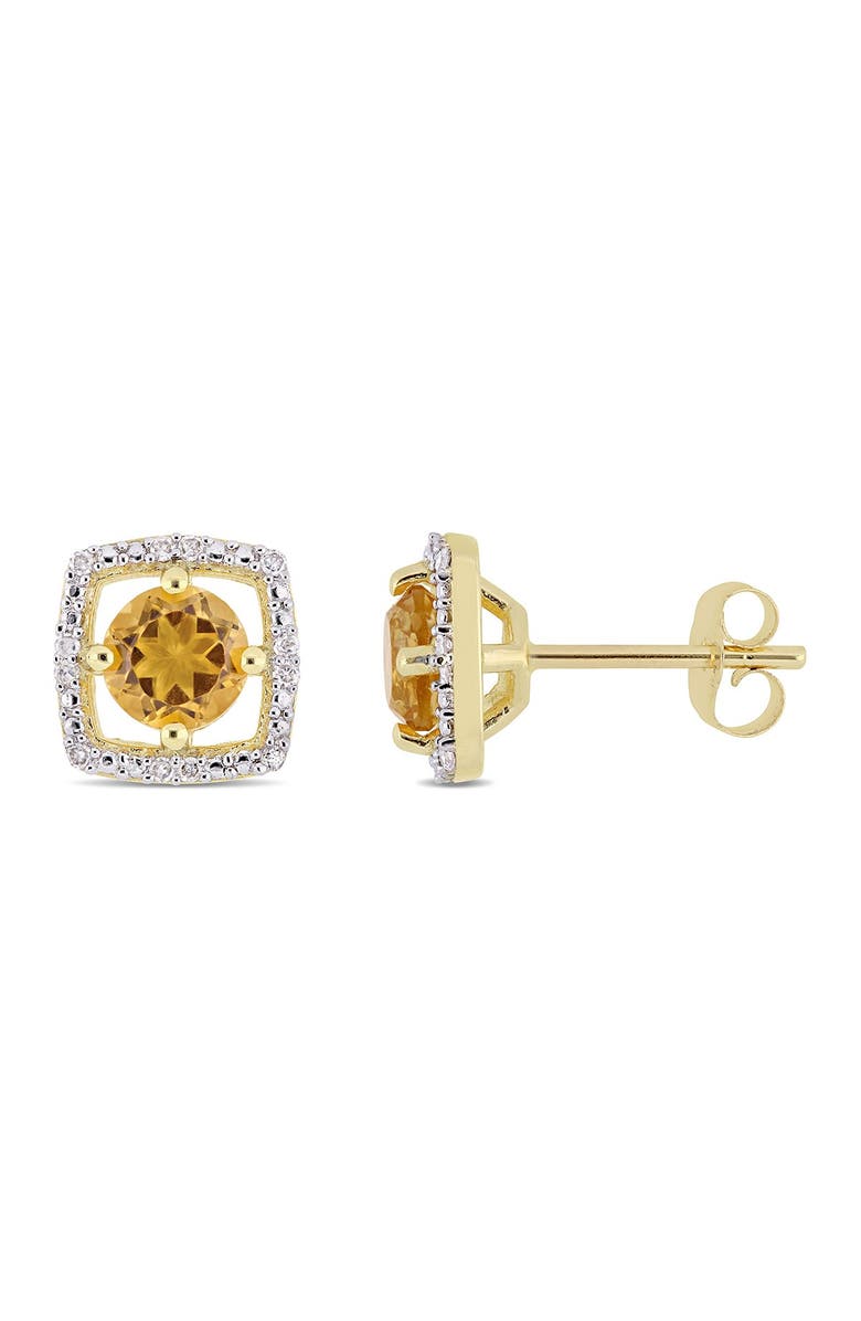 DELMAR 10K Gold Citrine & Diamond Halo Stud Earrings | Nordstromrack