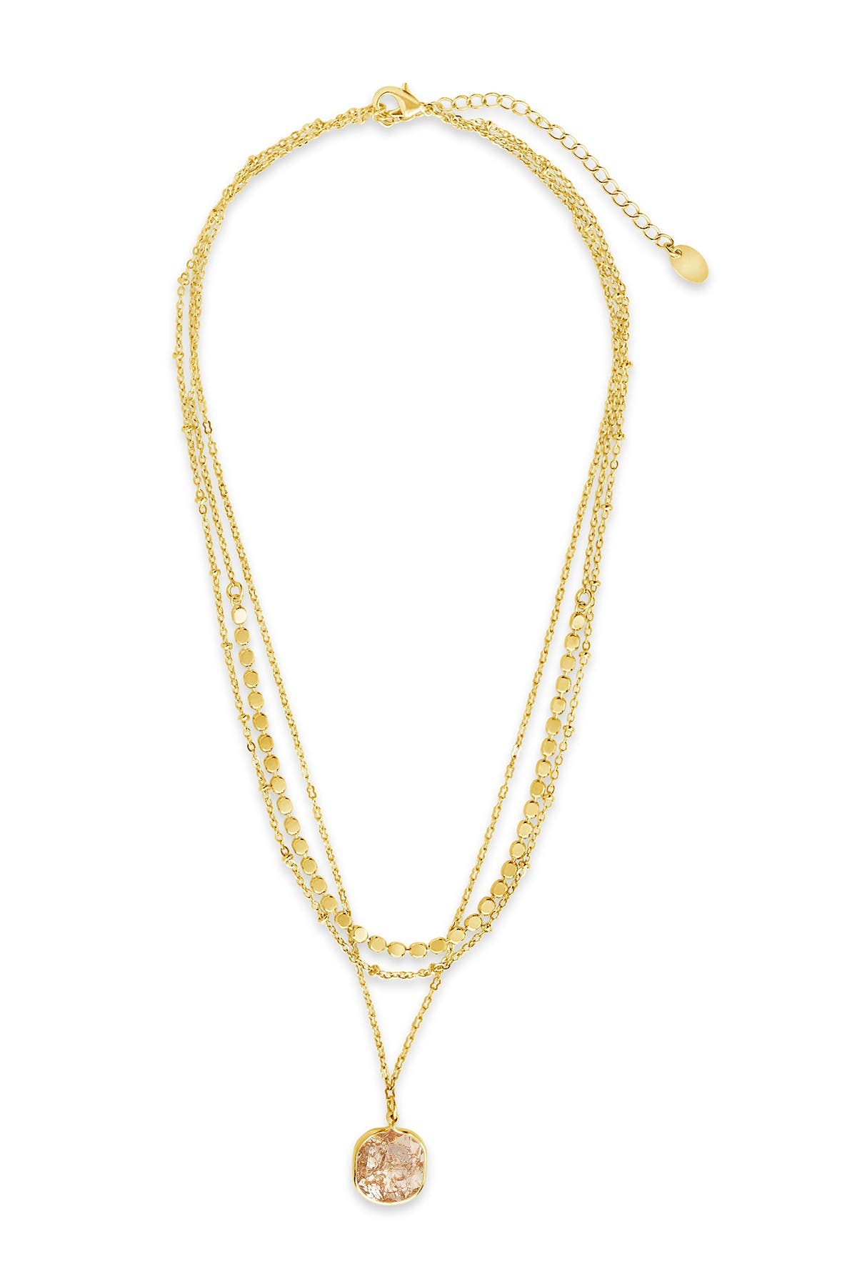 Sterling Forever 14K Gold Plated Beaded Layered Necklace with Square ...