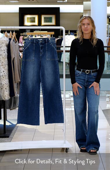 Bayeas Raw Hem High Waist Utility Wide Leg Jeans | Nordstrom