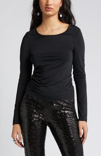 Open Edit Ruched Side Long Sleeve Top | Nordstrom