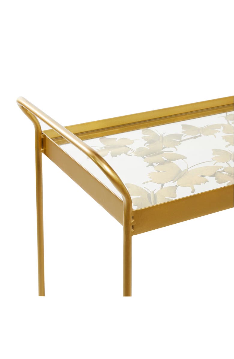 WILLOW ROW Goldtone Metal & Glass 2-Shelf Rolling Bar Cart with Handles ...