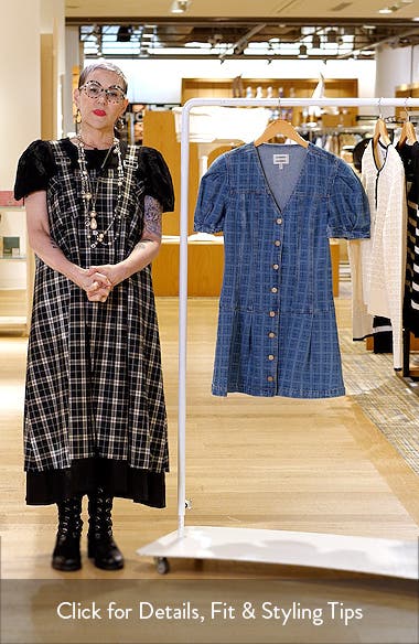 Damson Madder Adeline Grid Puff Sleeve Denim Minidress | Nordstromrack