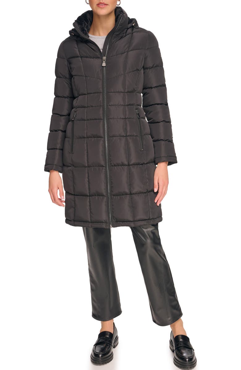 Calvin Klein Water Resistant Puffer Coat with Faux Fur Lining ...