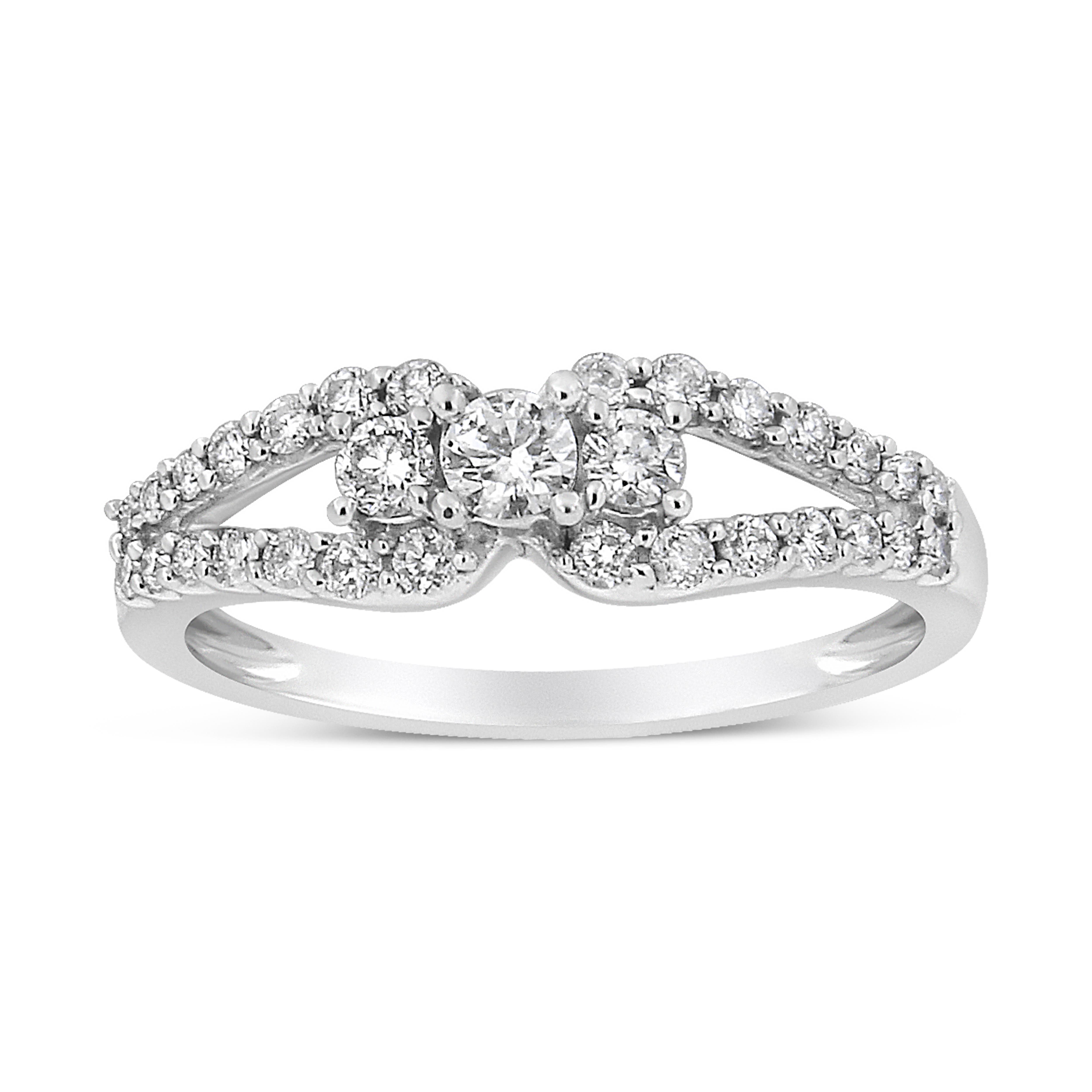Haus of Brilliance 10K White Gold 1/2 Cttw Three Stone Split Shank Band ...