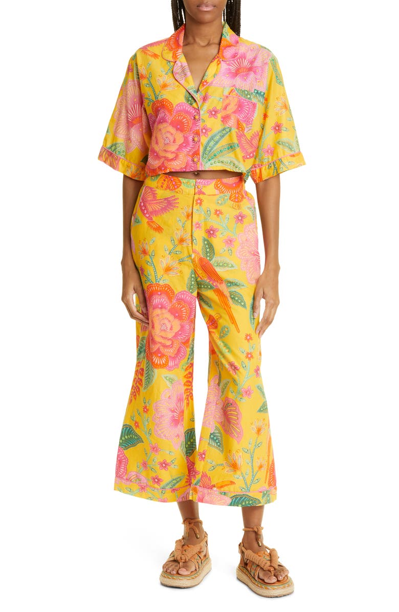 FARM Rio Macaw Bloom Crop Cotton Shirt | Nordstromrack