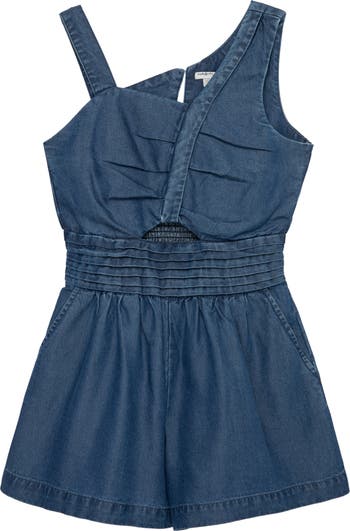 Habitual Kids Kids' Asymmetric Pleated Denim Romper | Nordstrom