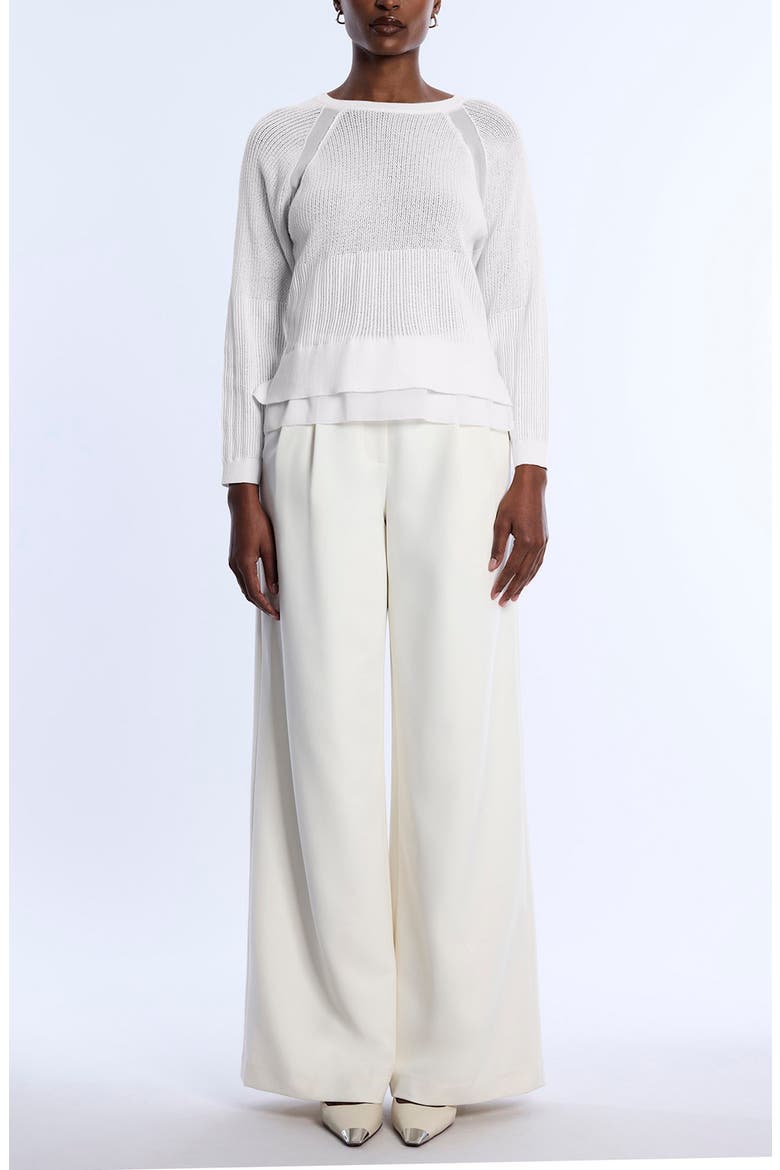 Raglan Sleeve Semisheer Cotton Blend Open Stitch Sweater (Women ...