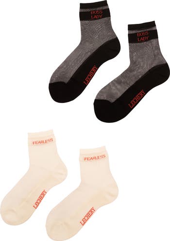 LECHERY® 2-Pack Fearless & Boss Lady Sheer Crew Socks | Nordstrom