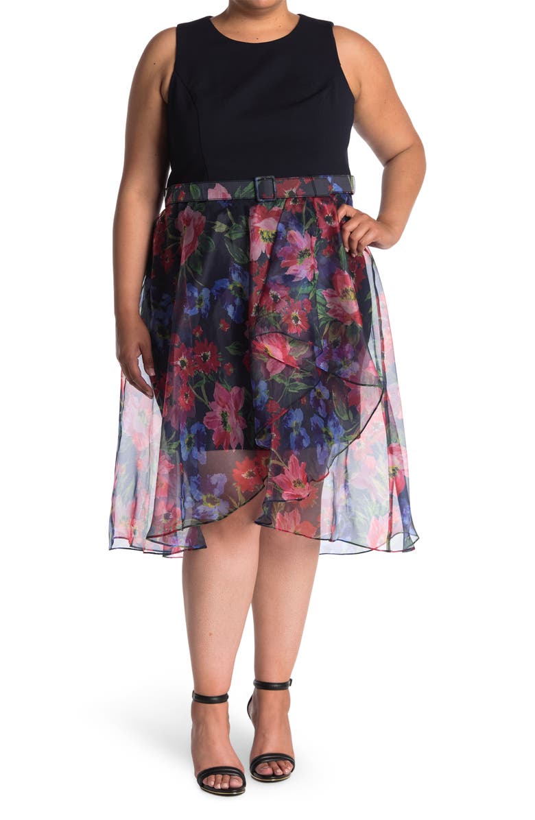 Eliza J Crepe Top w/ Floral Skirt Dress | Nordstromrack