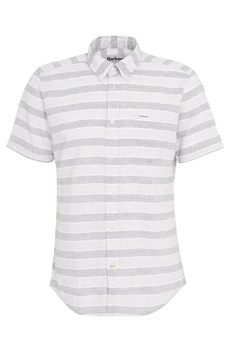 Barbour Somerby Tailored Fit Stripe Short Sleeve Linen & Cotton Button ...