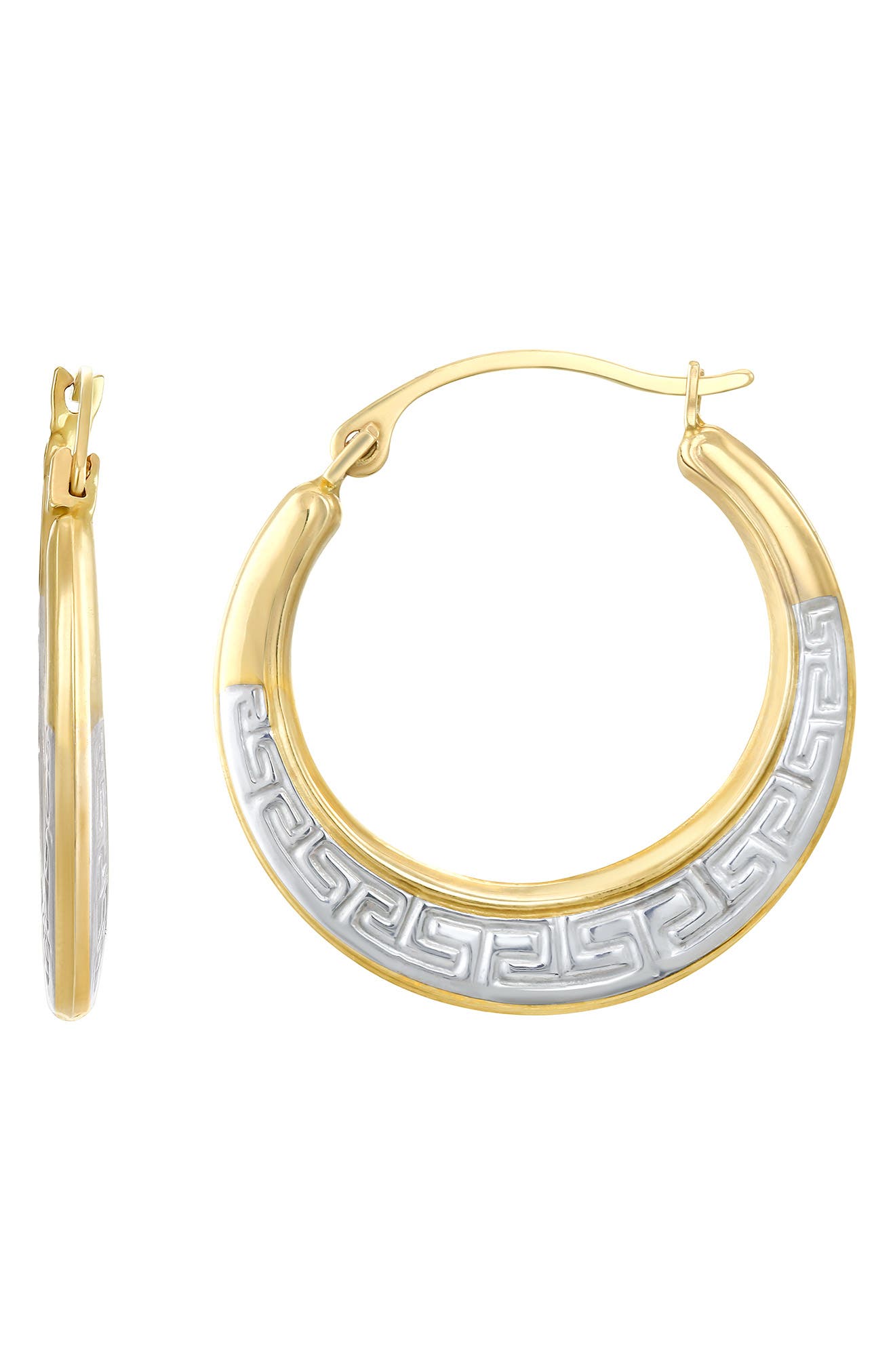 CANDELA JEWELRY 10K Gold Greek Key Hoop Earrings | Nordstromrack