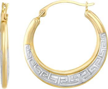 CANDELA JEWELRY 10K Gold Greek Key Hoop Earrings | Nordstromrack