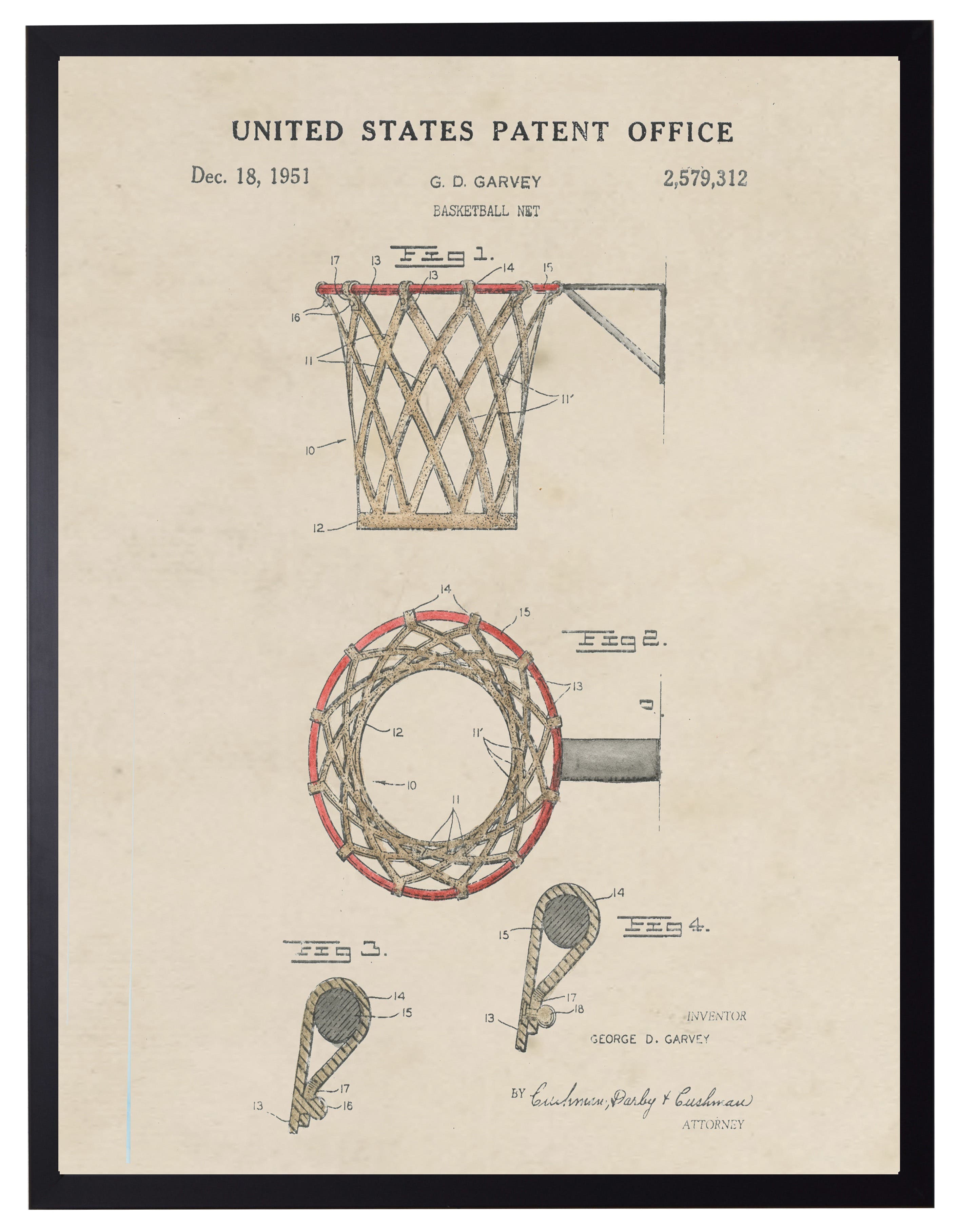 Antique Curiosities Basketball Net Patent in Black Frame | Nordstrom