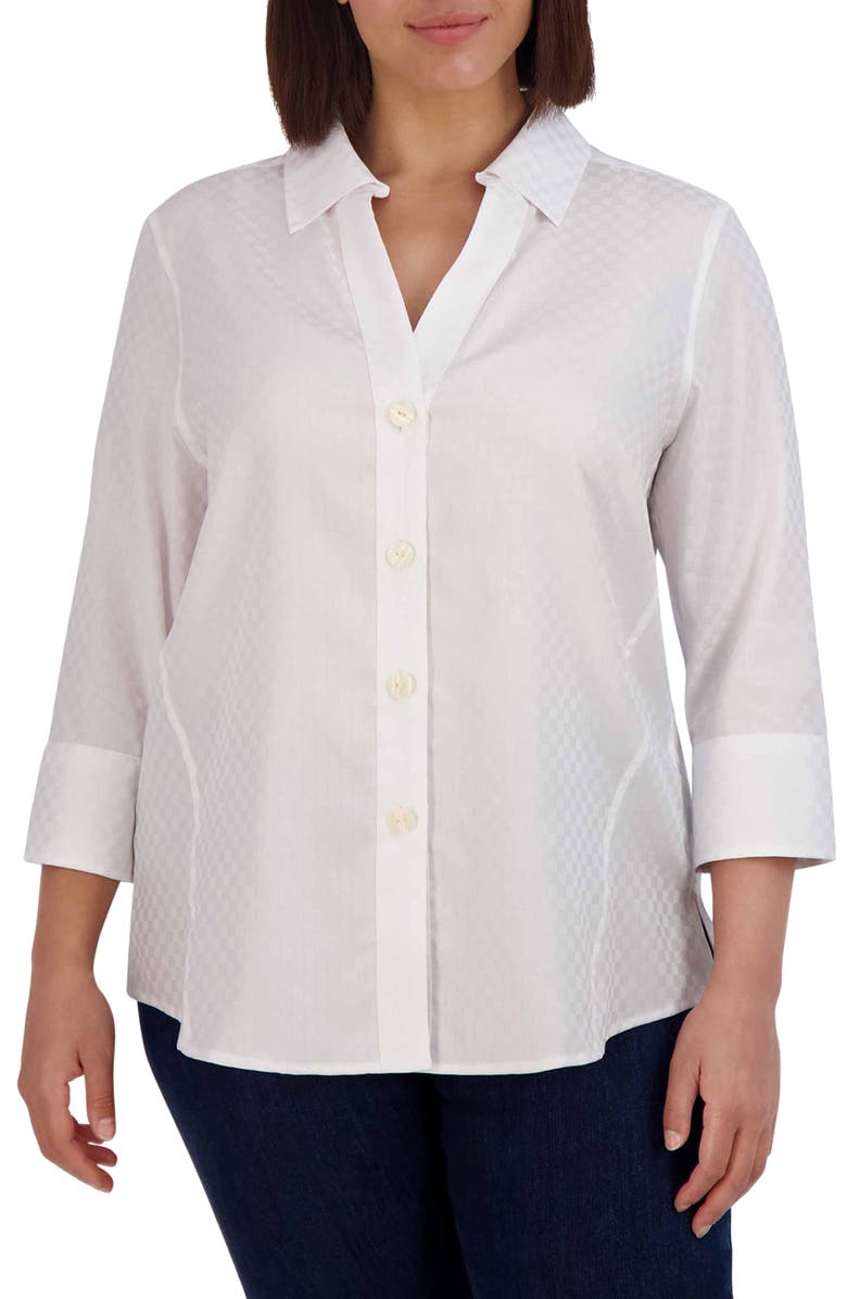 Foxcroft Paityn Check Jaquard Non-Iron Cotton Shirt | Nordstromrack