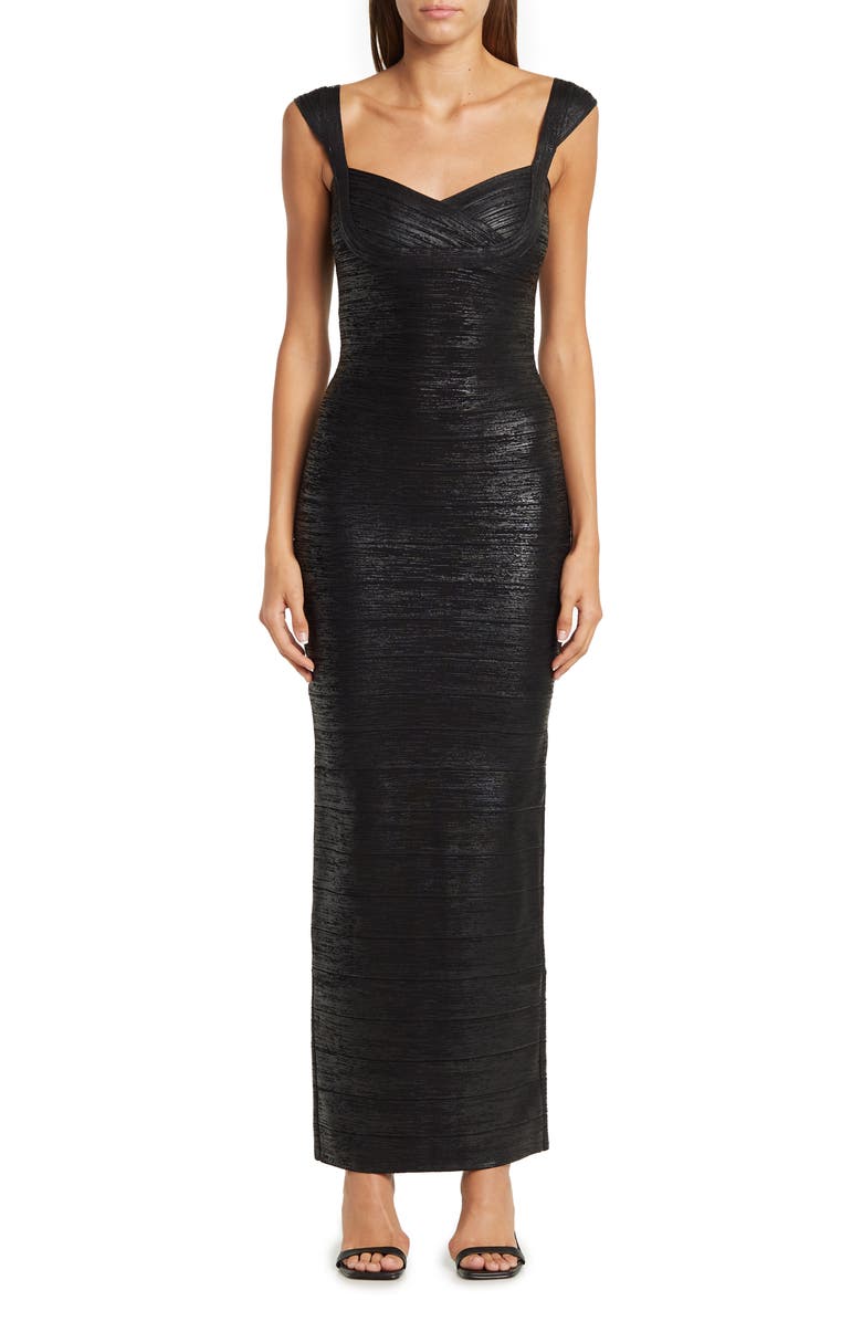 Herve Leger Sweetheart Neck Banded Foil Gown | Nordstromrack
