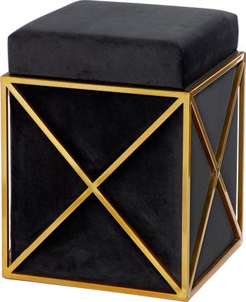 WILLOW ROW Gold Metal & Black Velvet Cube Storage Stool | Nordstromrack