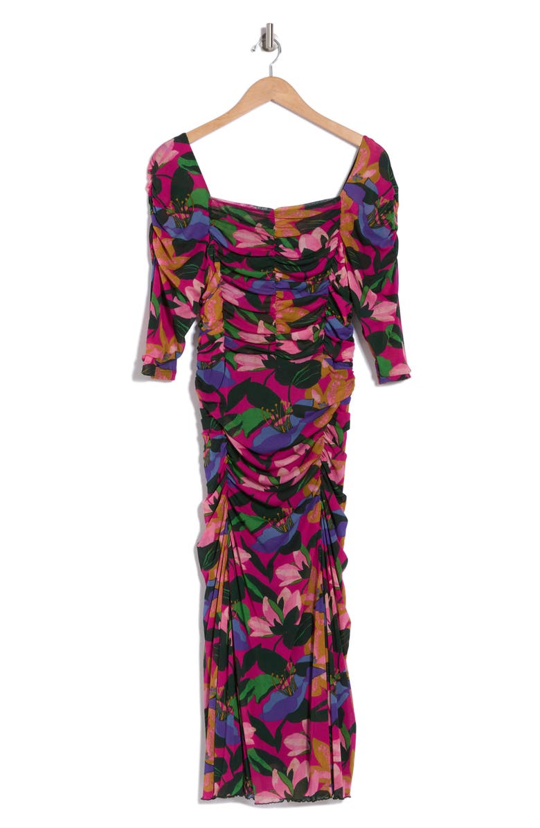 DVF Dacey Ruched Mesh Midi Dress | Nordstromrack