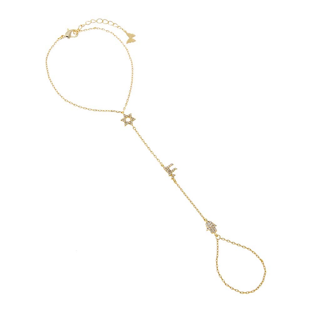 BY ADINA EDEN Pave Jewish Charms Hand Chain Bracelet | Nordstrom
