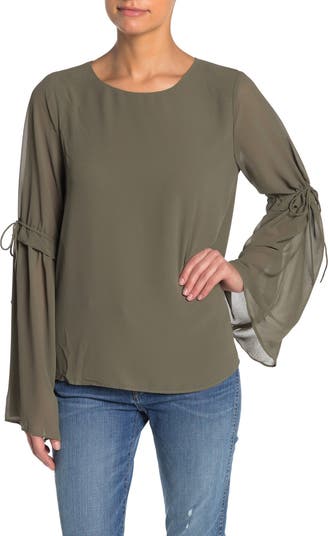 NAKED ZEBRA Tie Bell Sleeve Blouse | Nordstromrack