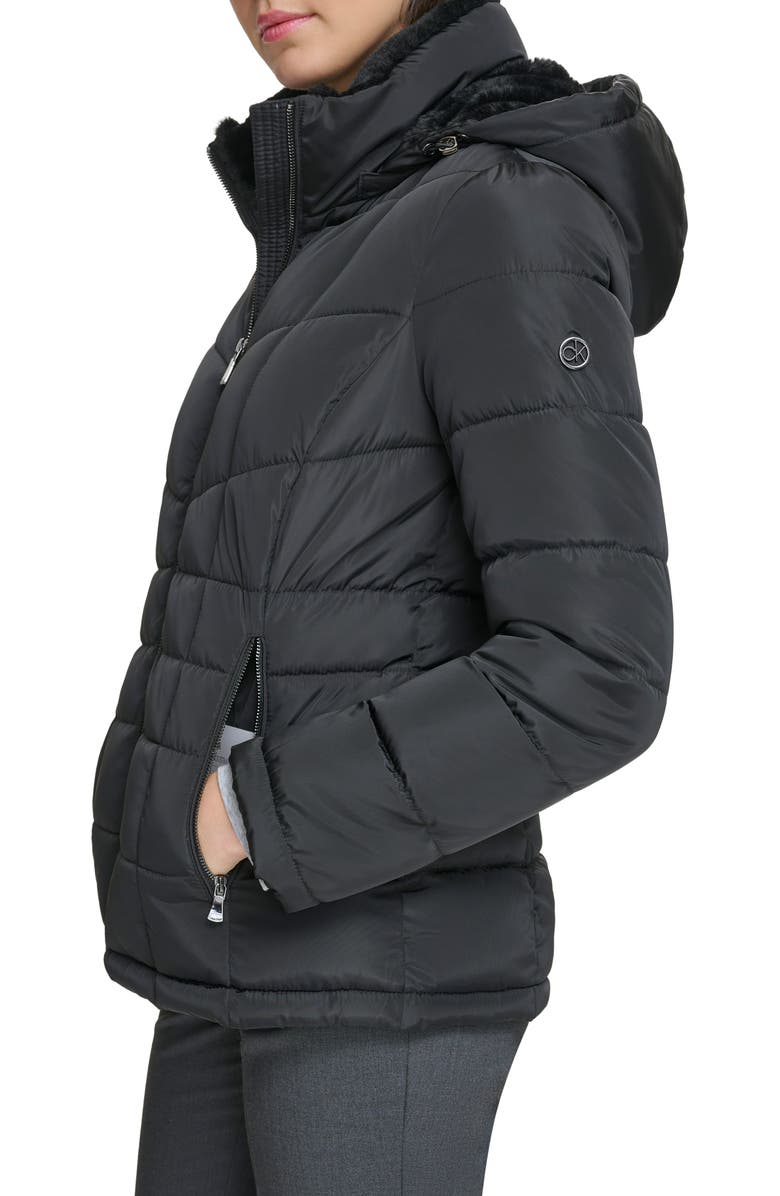 Calvin Klein Water Resistant Puffer Jacket with Faux Fur Lining ...