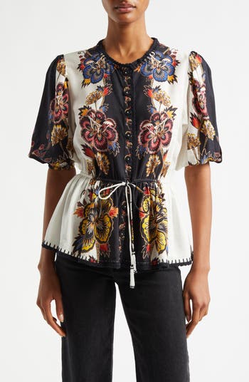 FARM Rio Floral Drawstring Waist Top | Nordstrom