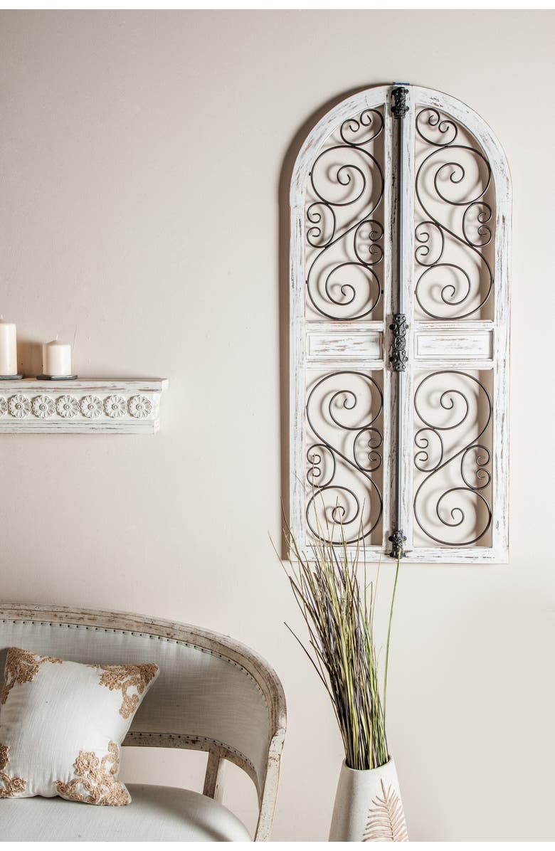 SONOMA SAGE HOME Gray Wood Arched Window Inspired Scroll Wall Decor ...